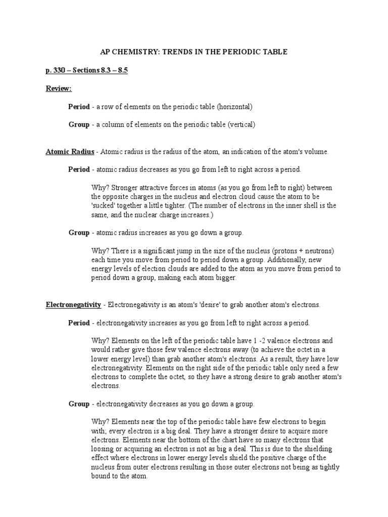 AP Chemistry - Trends in The Periodic Table | PDF | Atoms | Periodic Table