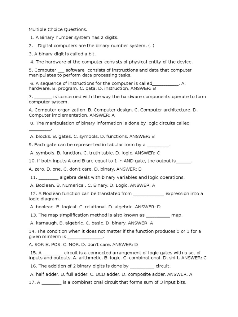 Multiple Choice Questions | PDF | Instruction Set | Computer Data Storage