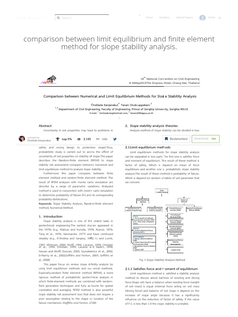 Comparison Between Limit Equilibrium and Finite Element Method For Slope Stability Analysis ...