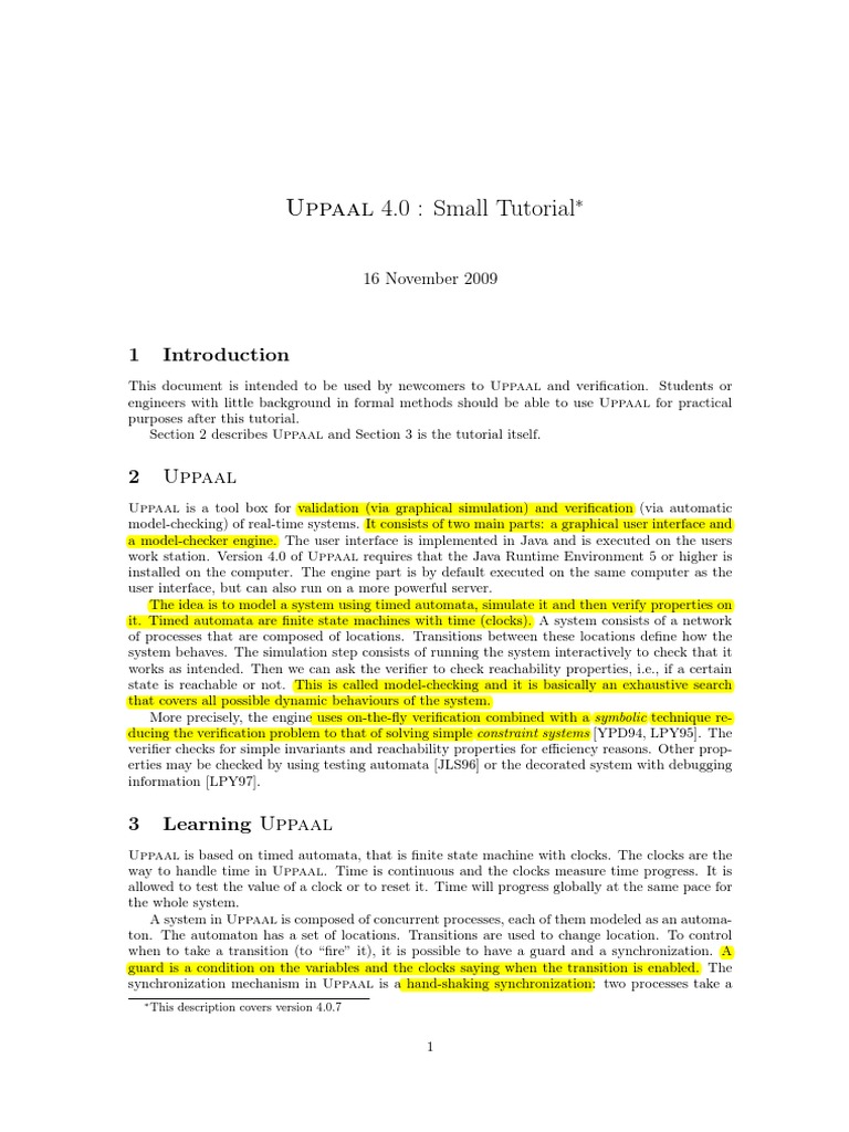 Uppaal Tutorial Learn Model Checking With Timed Automata Pdf