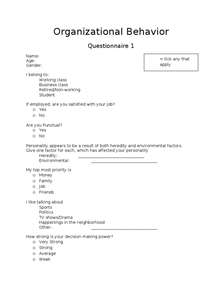 Employee Behavioral Questionnaire | PDF | Motivation | Motivational