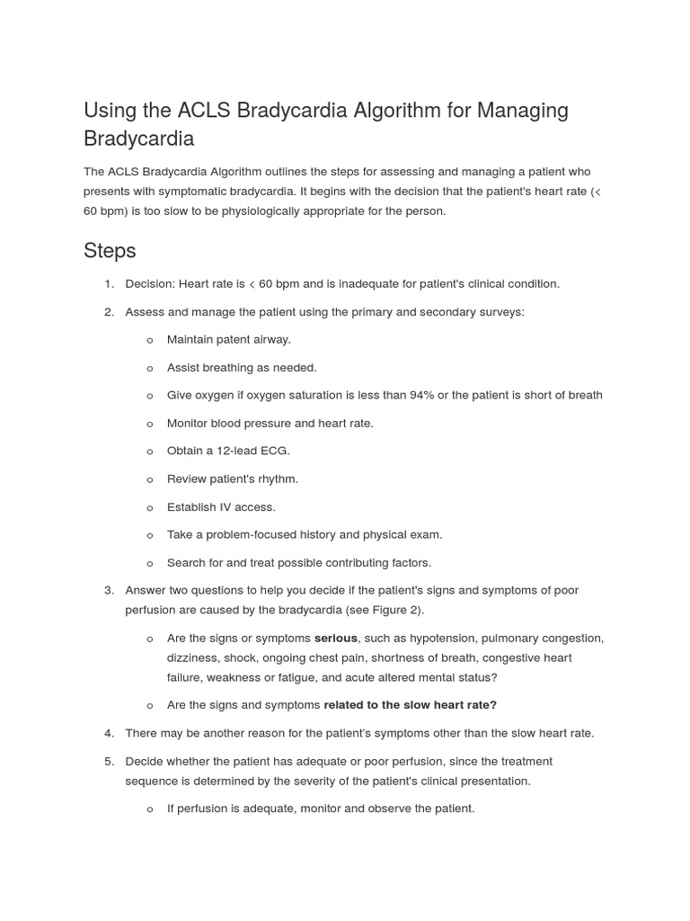 Using The ACLS Bradycardia Algorithm For Managing Bradycardia | PDF ...