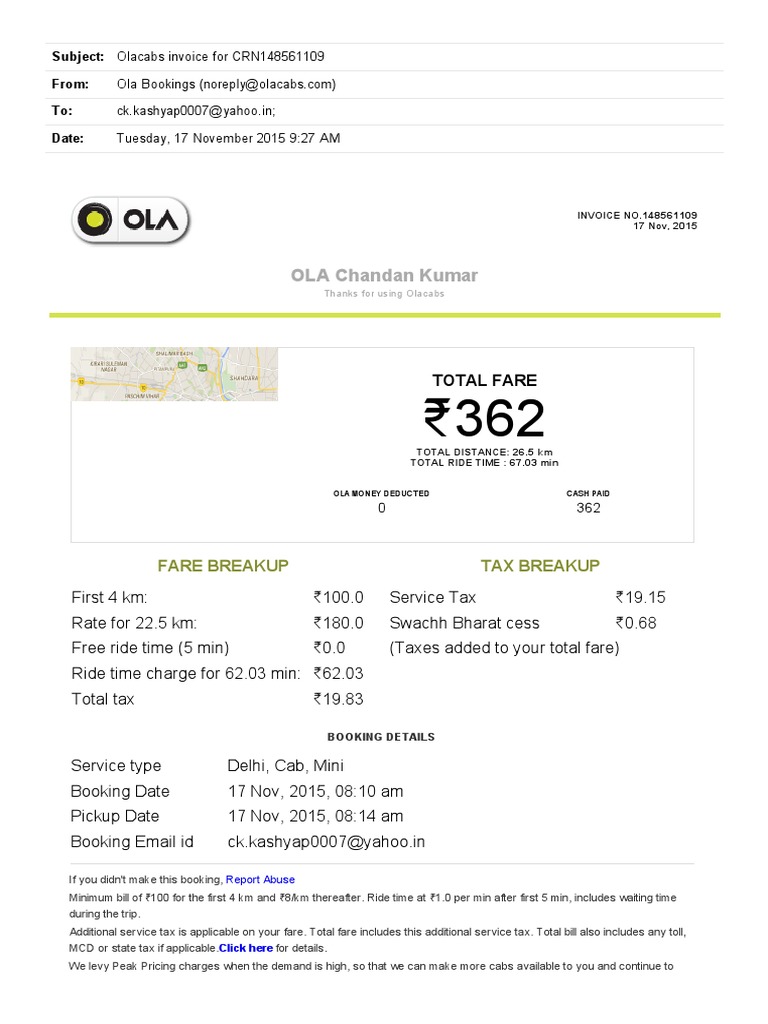 Ola Taxi Invoice Details | PDF