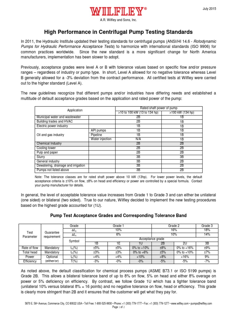 High Performance in Centrifugal Pump Testing Standards | PDF ...