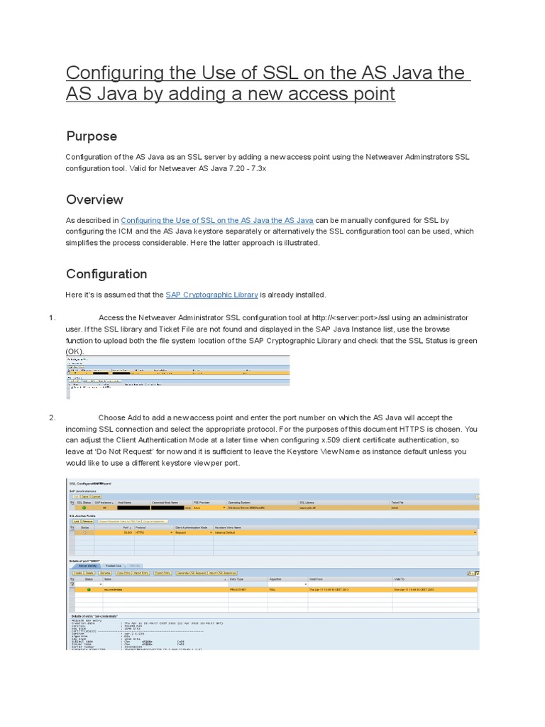 Configuring The Use of SSL On The As Java The As Java by Adding A New Access Point | PDF ...