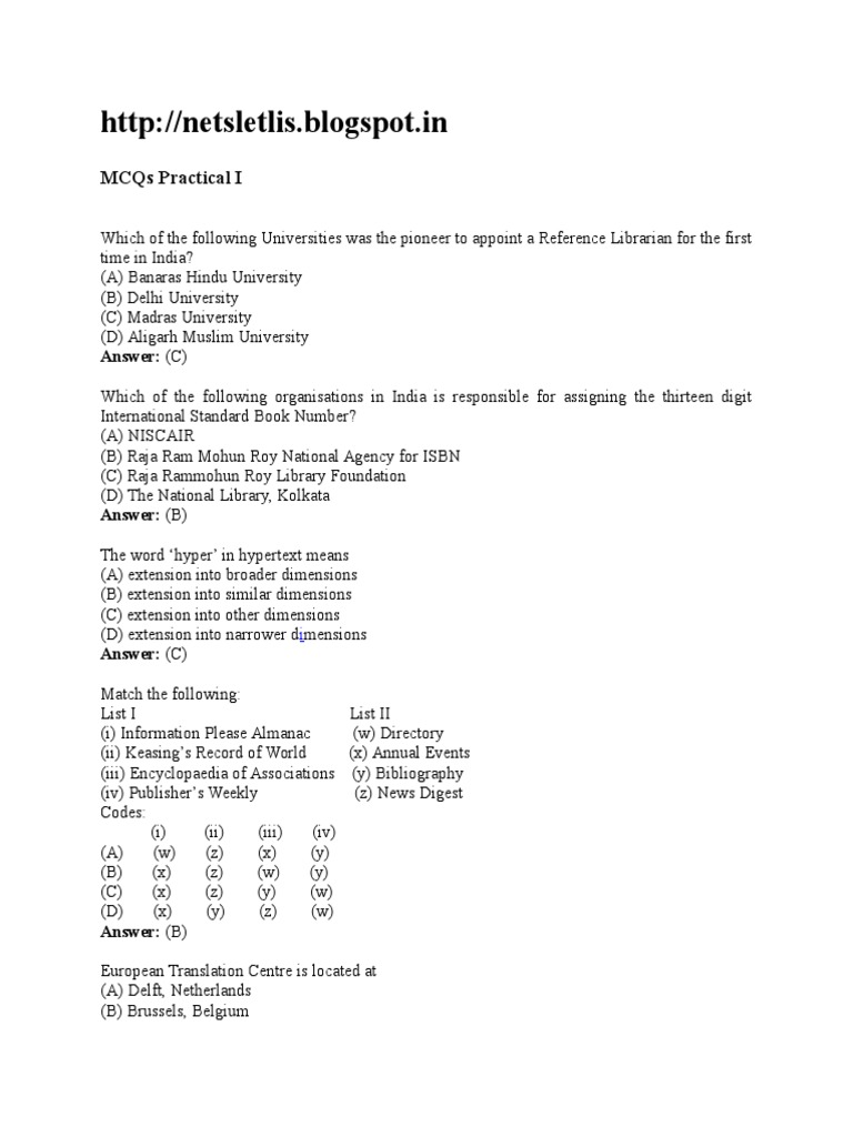 Library Science Ugc Net Question and Answers | PDF | Sampling ...