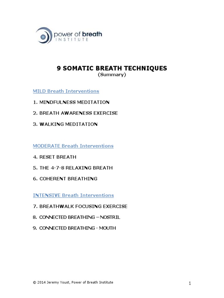9 Somatic Breath Techniques | PDF | Mindfulness | Breathing