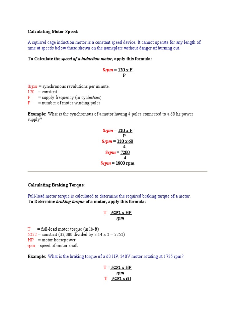 Calculating Motor Speed Formula