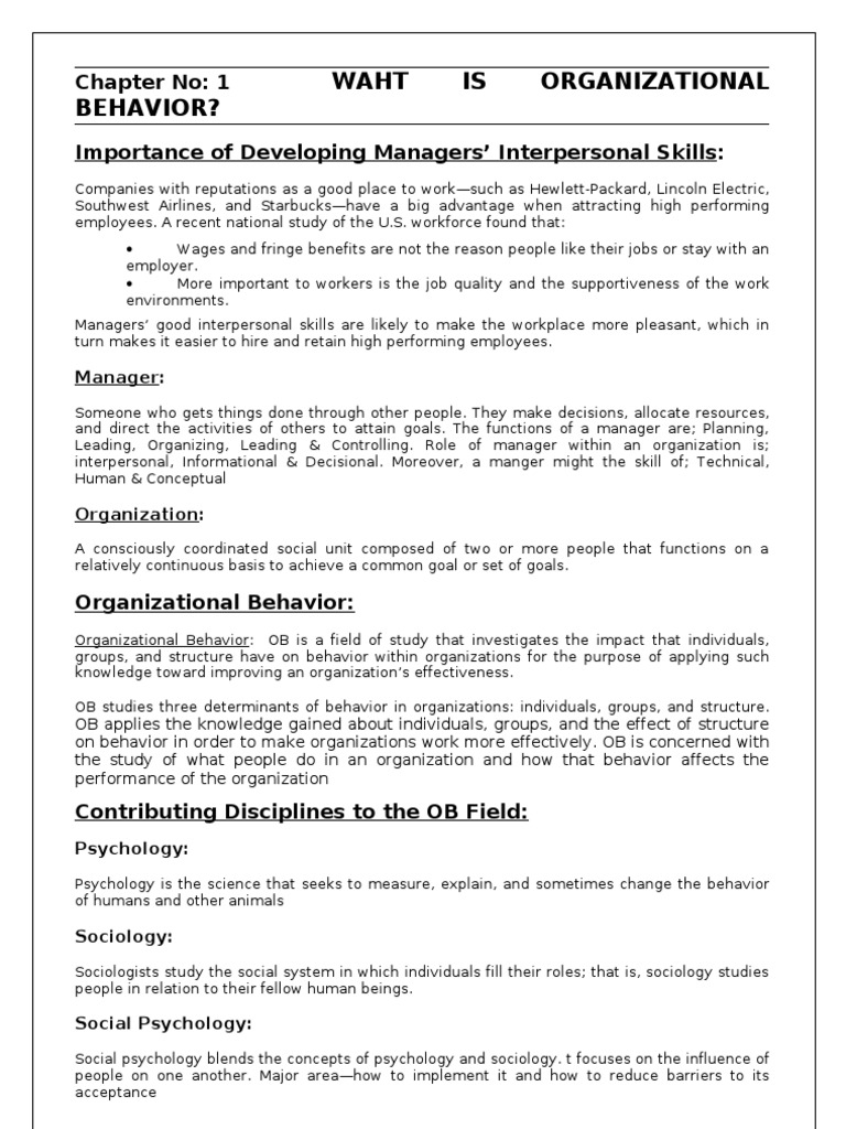 Organizational Behavior Summarized Chapter No.1, 2 & 3 | PDF ...
