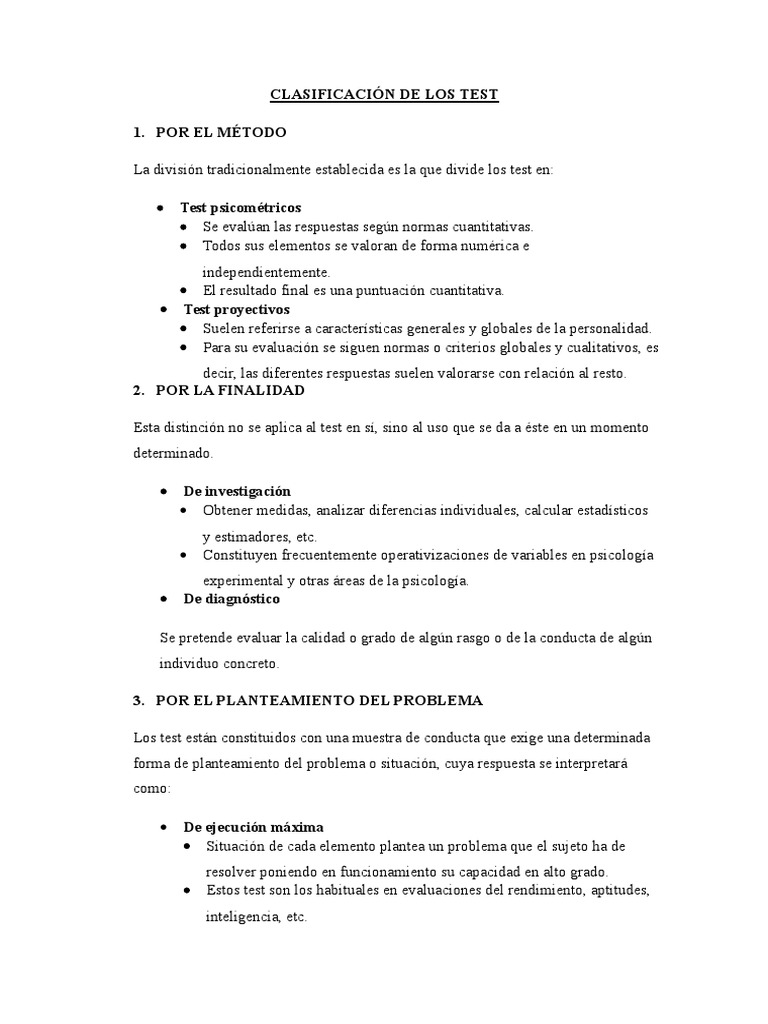 Clasificación Test | PDF | Sicología | Comportamiento