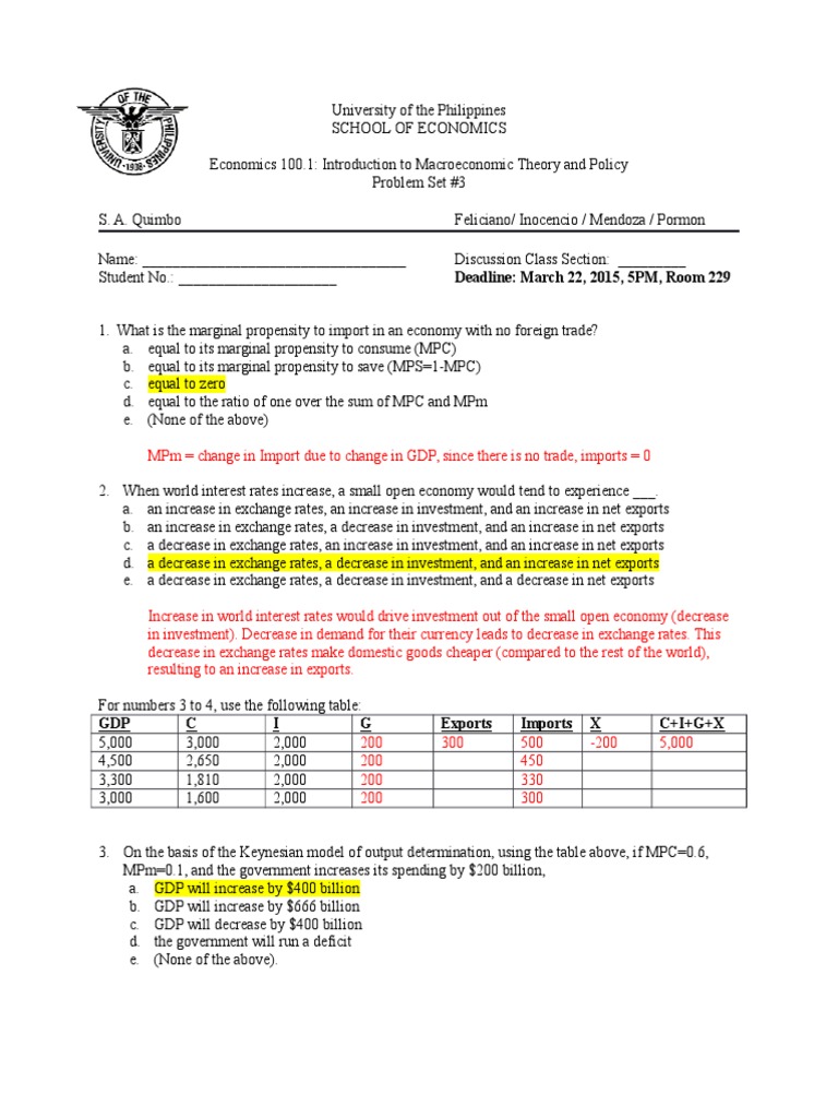 Probset Number 3 With Explanations | PDF | Exchange Rate | Balance Of Trade
