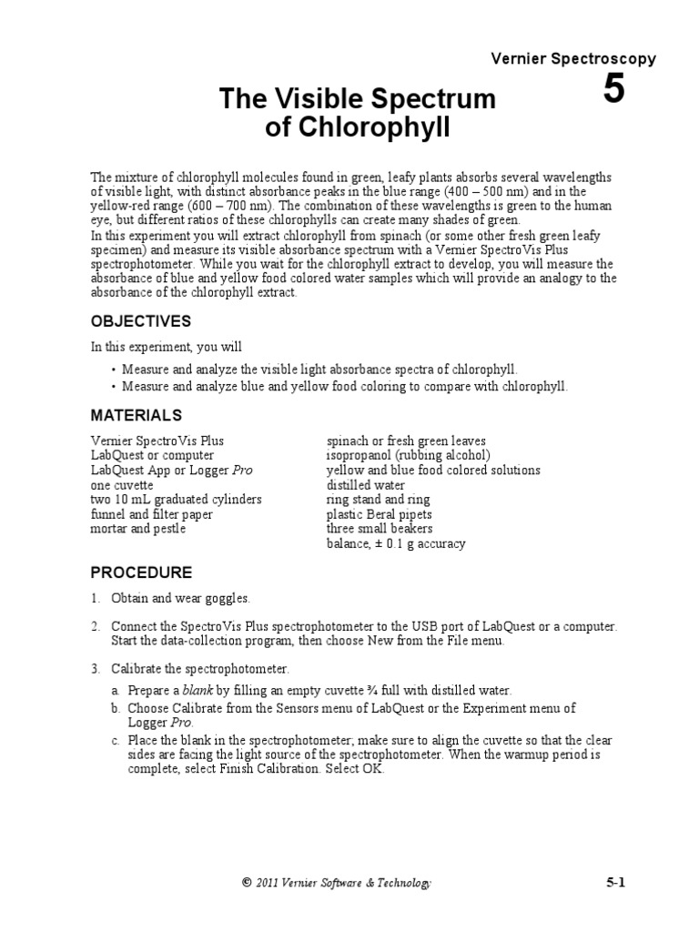 The Visible Spectrum of Chlorophyll | PDF | Absorbance | Spectrophotometry