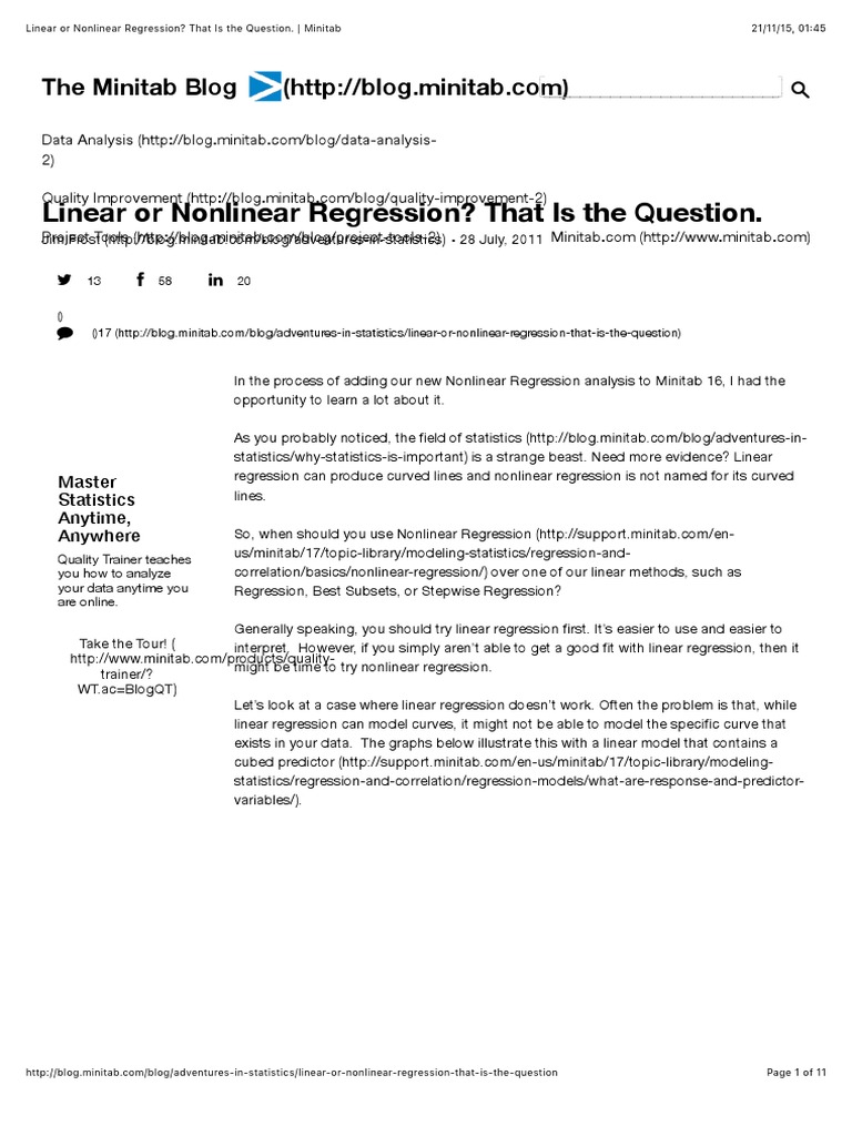 Regression Analysis, Linear or Nonlinear Regression? That Is The ...