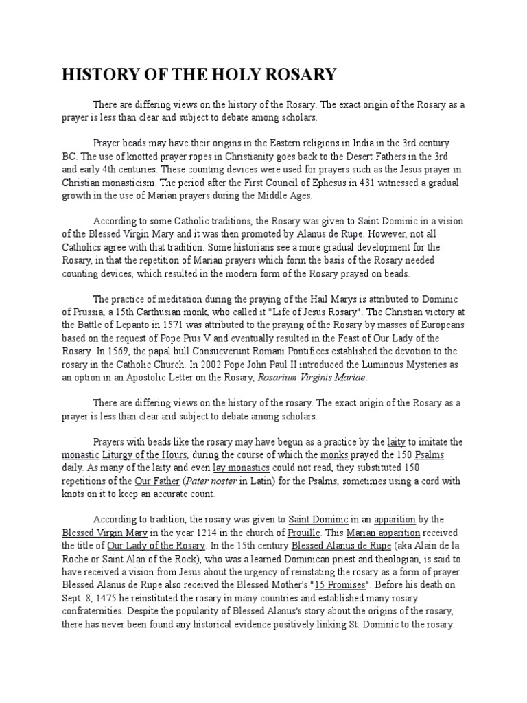 HISTORY OF THE HOLY ROSARY.docx | Rosary | Roman Catholic Devotions