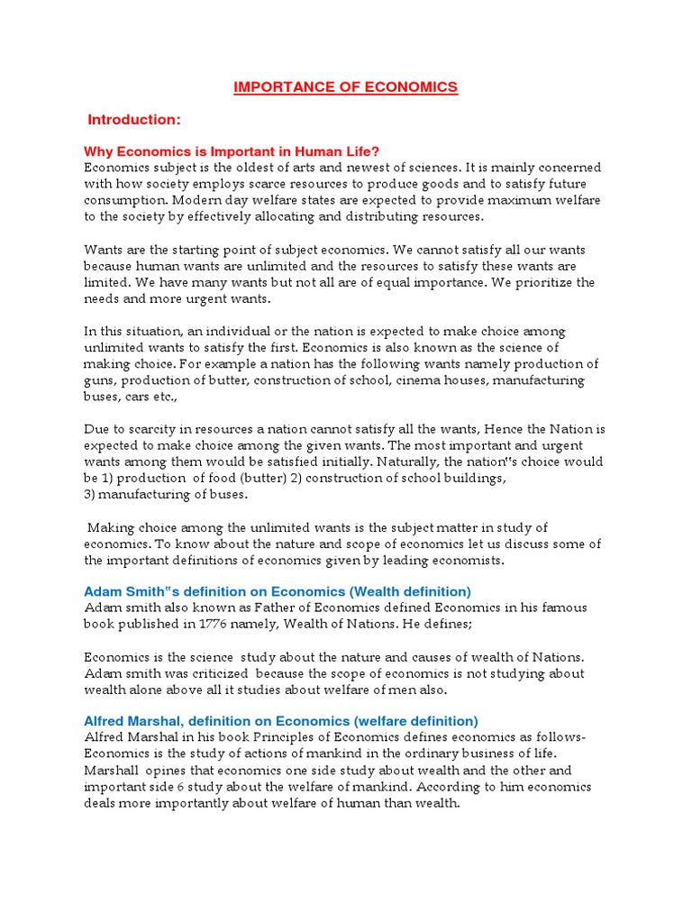 Importance of Economics | PDF | Resource | Economics