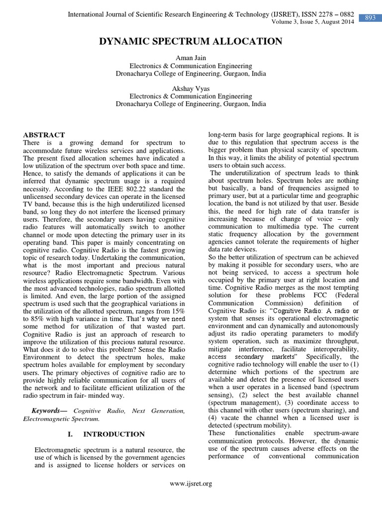 Dynamic Spectrum Allocation | PDF | Cognitive Radio | Radio Spectrum