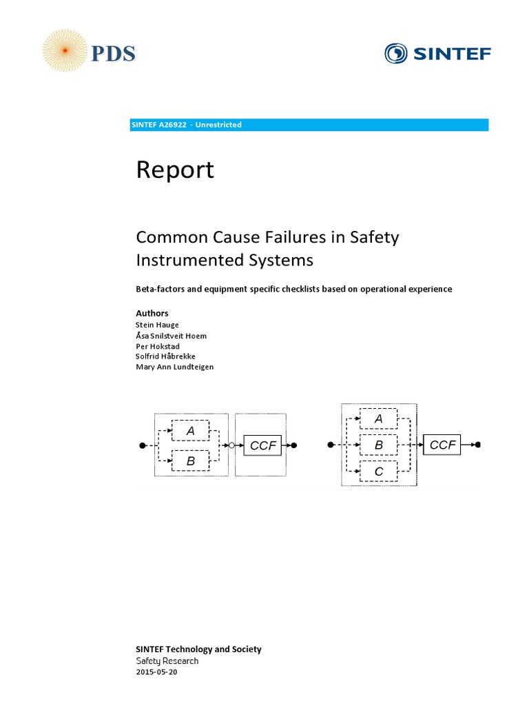 Sintef A26922 Common Cause Failures in Safety Instrumented Systems Beta... | Download Free PDF ...