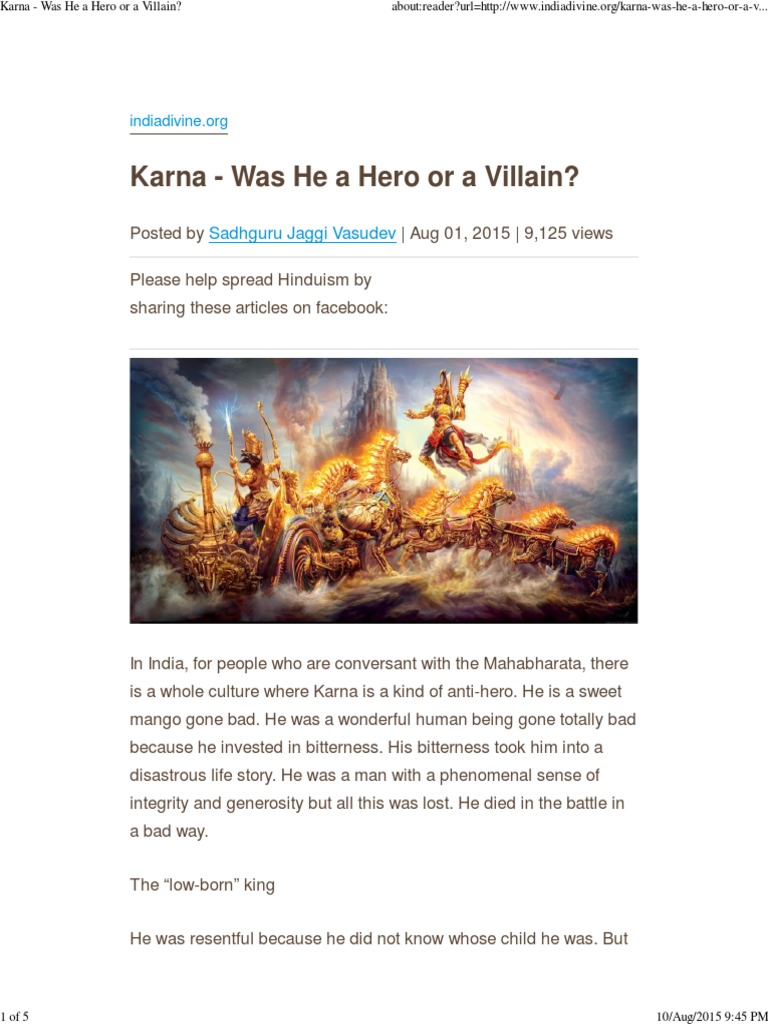 Karna - Was He A Hero or A Villain | PDF | Vaishnava Texts | Mahabharata