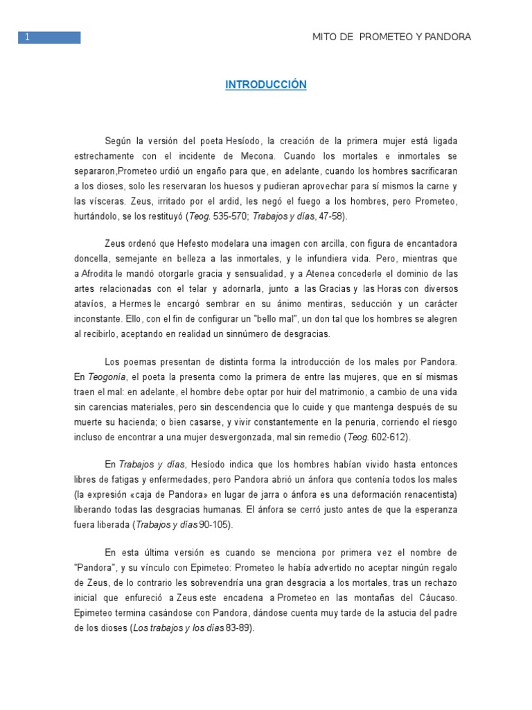 Prometeo y Pandora | PDF | Mitología griega | Religión Griega Antigua