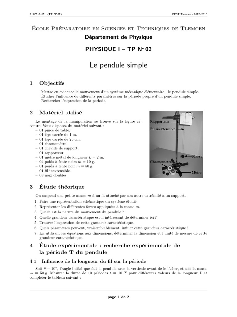 TP 2 | PDF | Pendule (physique) | Mètre