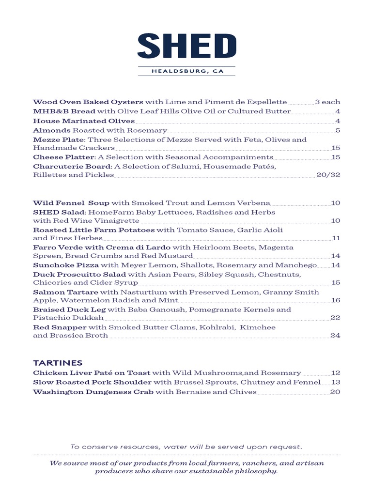 SHED Lunch Menu | PDF | Foods | Cuisine