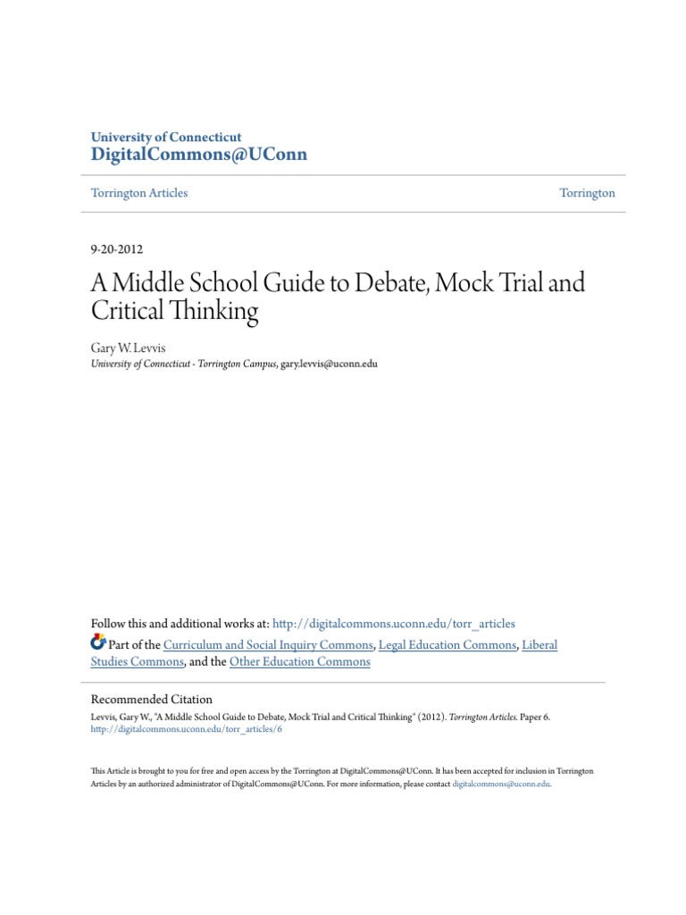 A Middle School Guide To Debate Mock Trial and Critical Thinking | PDF ...