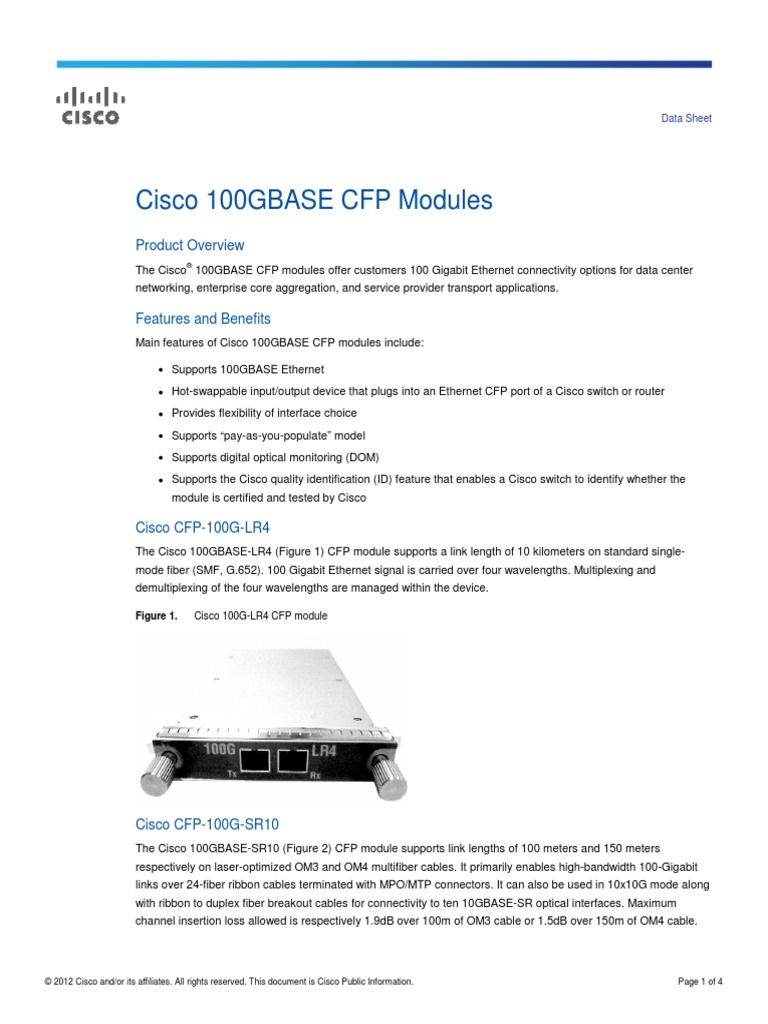 Cisco 100GBASE CFP Modules | PDF | Optical Fiber | Ethernet