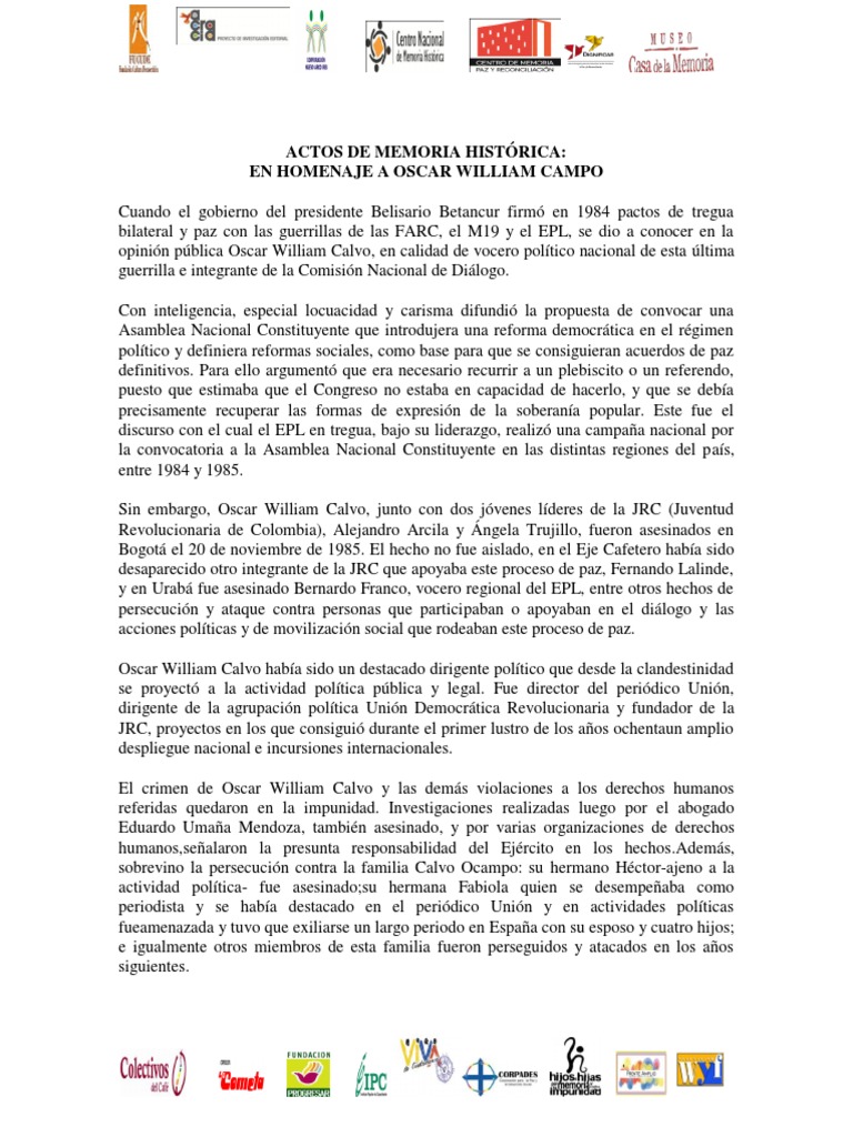 OSCAR WILLIAM CALVO. Semblanza PDF | PDF | Democracia | Ideologías ...