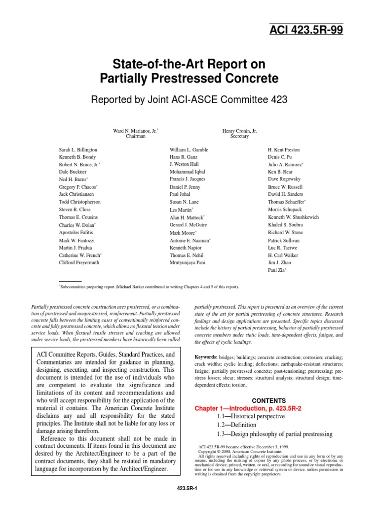 ACI 423.5R-99 Partially Prestressed Concrete | PDF | Prestressed ...
