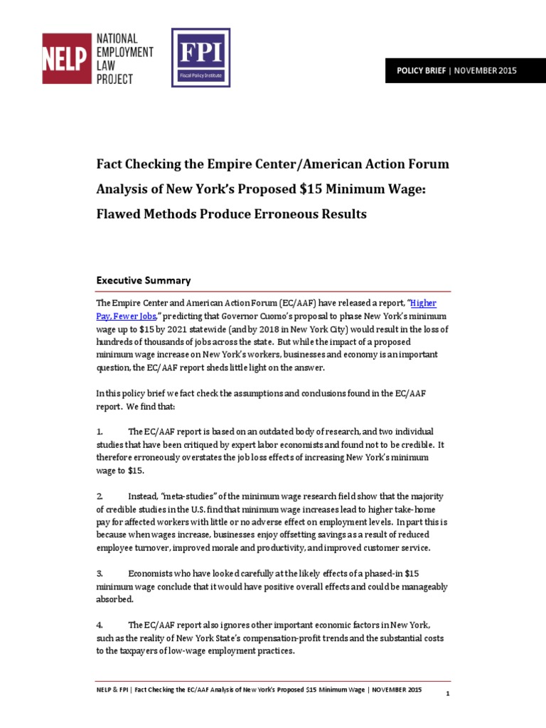 2015-11-19 NELP-FPI Fact Check of Empire Ctr-AAF Min Wage Report ...