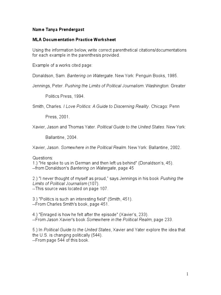 MLA Practice | Citation | Bracket