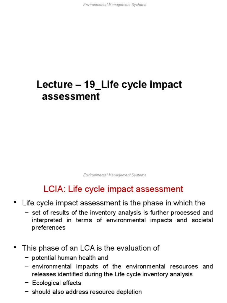 EMSLecture 19 - Impact Assessment | PDF | Life Cycle Assessment ...