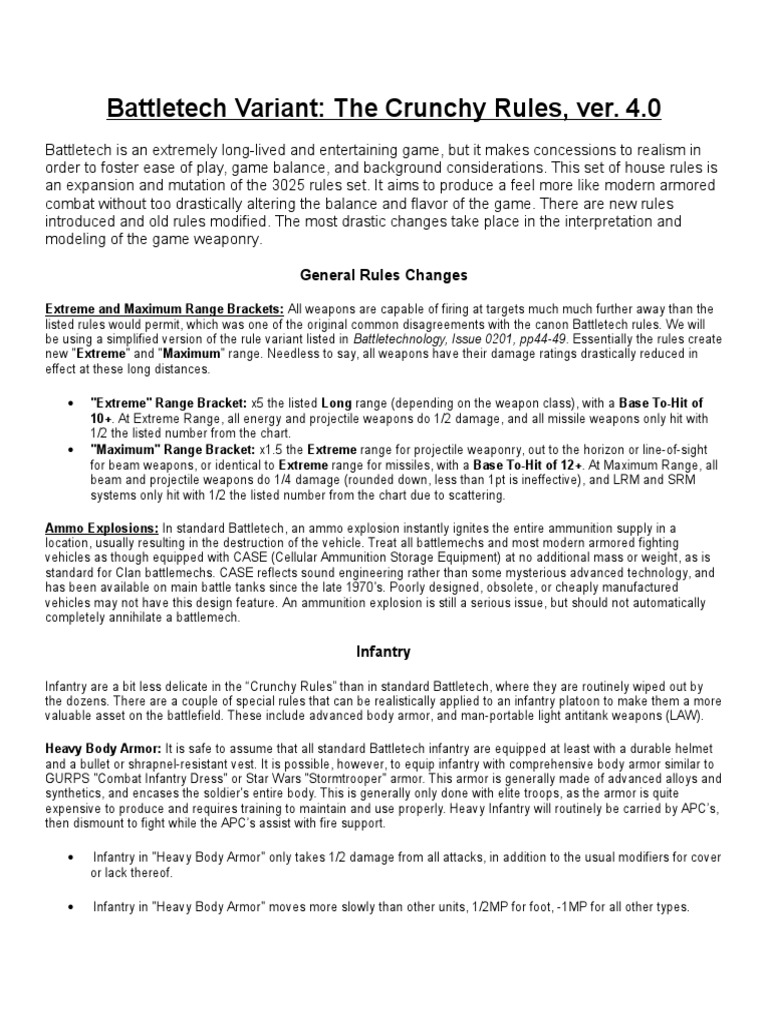 Battletech Variant - The Crunchy Rules | PDF | Anti Tank Warfare | Tanks