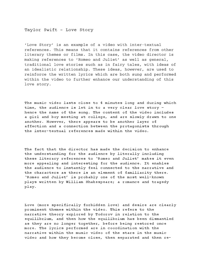 Taylor Swift Love Story Analysis | PDF | Romance (Love) | Romeo And Juliet