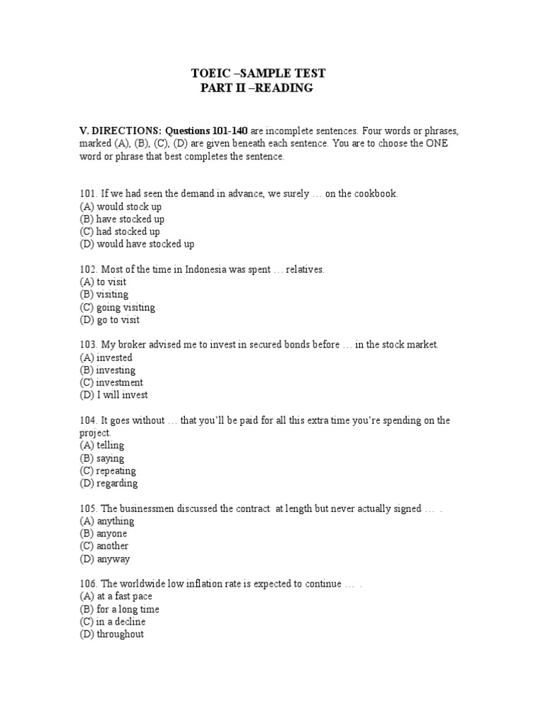 Toeic Sample Test Reading | Investing | Economies