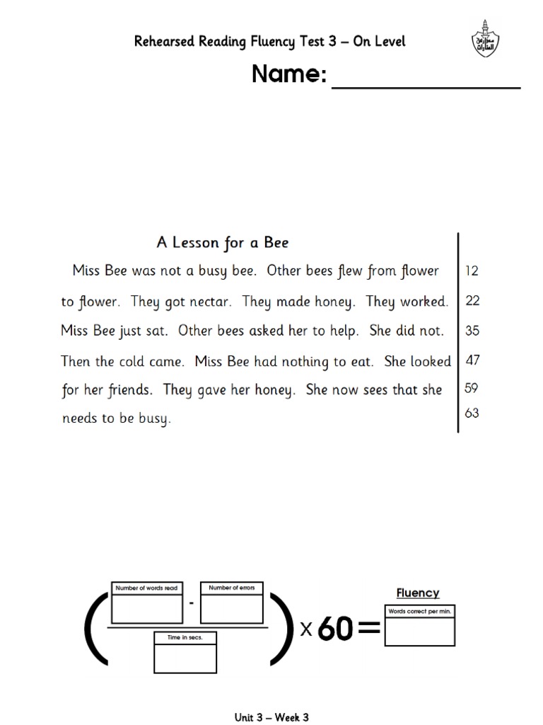 Reading Fluency Test 3 - O.L. | PDF