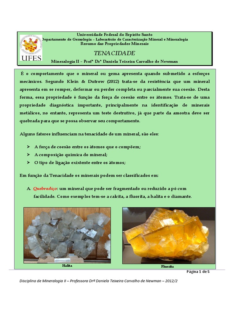 Tenacidade | Download grátis PDF | Minerais | Compostos químicos