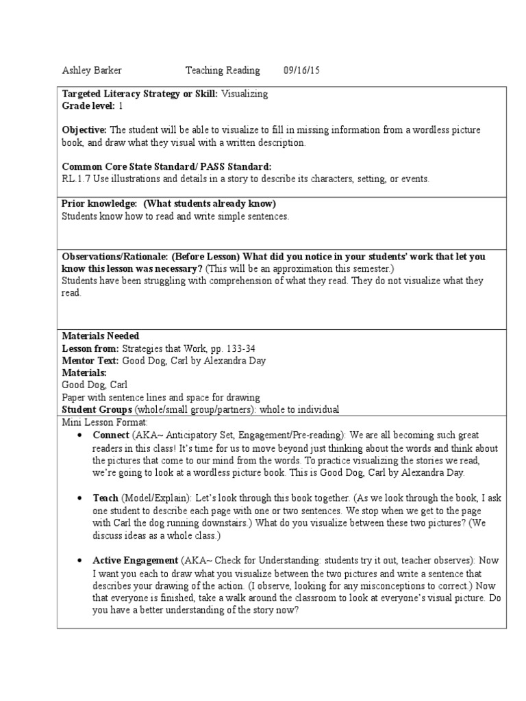 Visualizing With Wordless Picture Books Lesson Plan | PDF