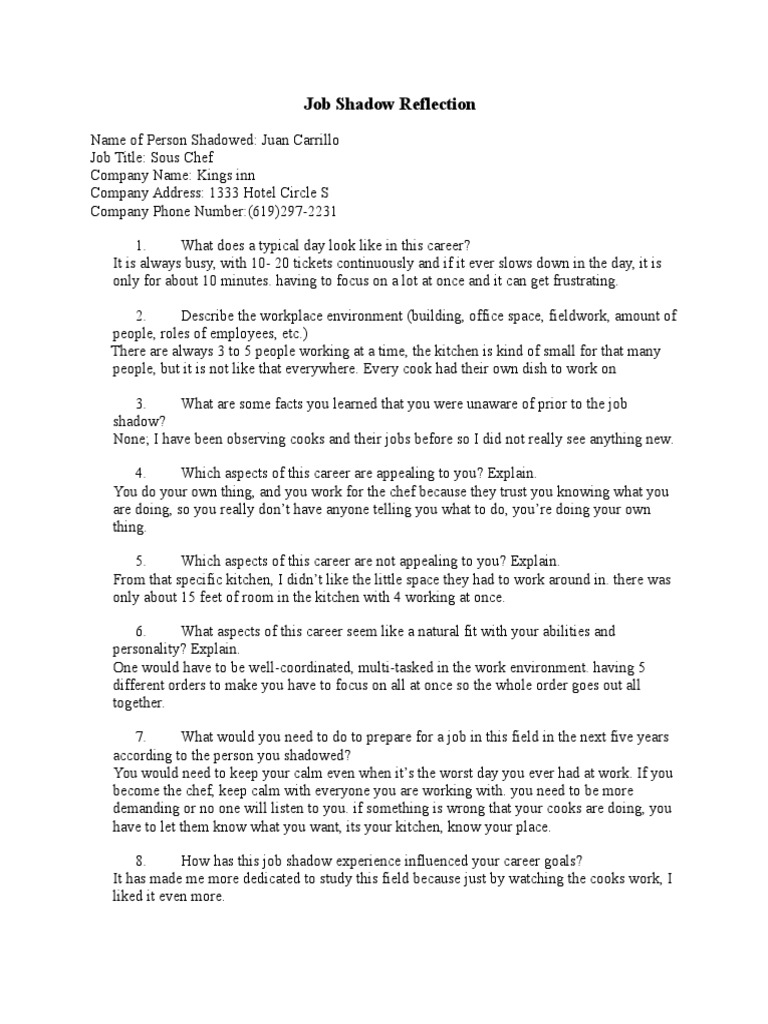 4blesson4 Jobshadowreflection2miguelmorales | PDF