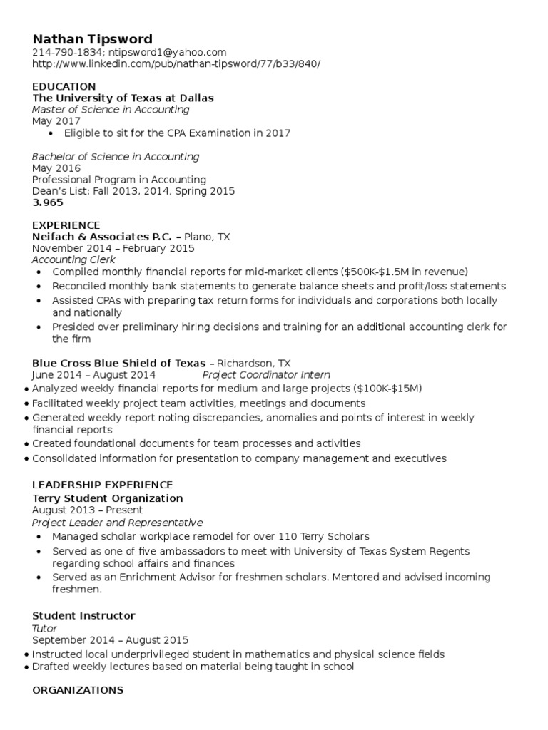 Nathan Tipsword - Accounting Professional Resume | PDF