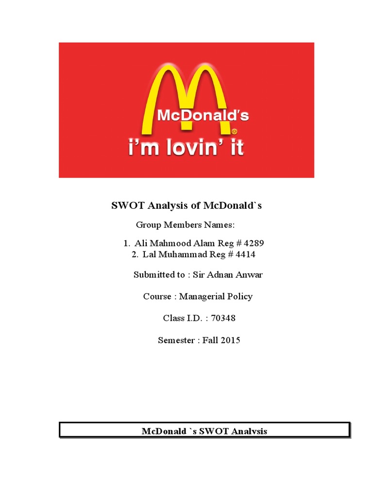 Mcdonalds SWOT Analysis | PDF | Mc Donald's | Fast Food Restaurants