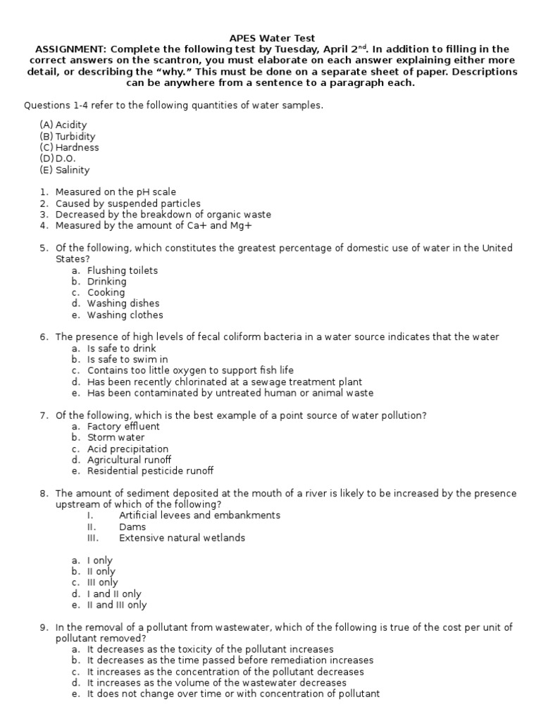 APES Water Test Assignment | PDF | Sewage Treatment | Groundwater