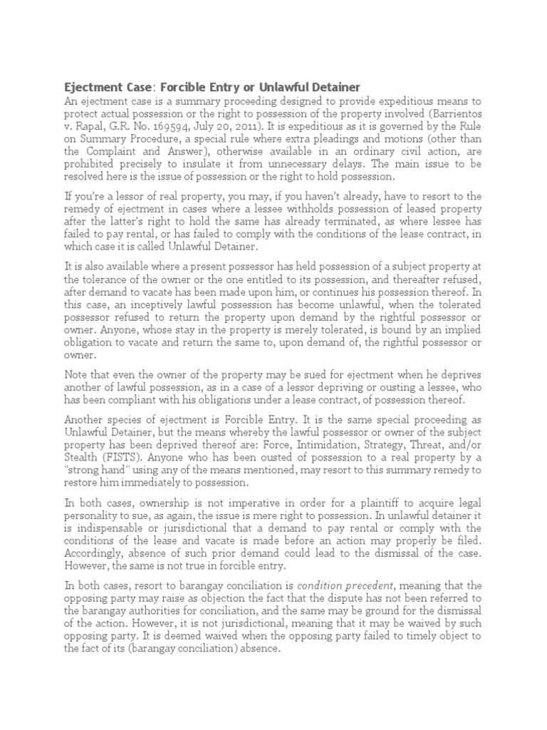 Ejectment Case | PDF | Lease | Eviction