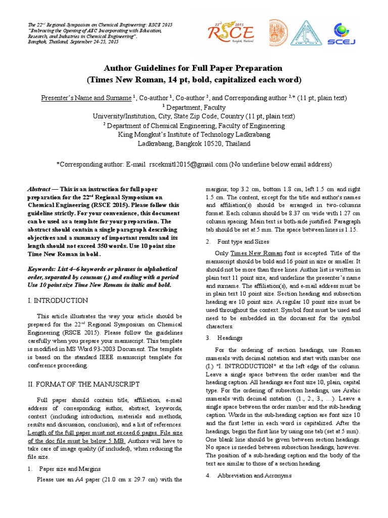 RSCE 2015 Paper Preparation Guidelines | PDF | Abstract (Summary ...