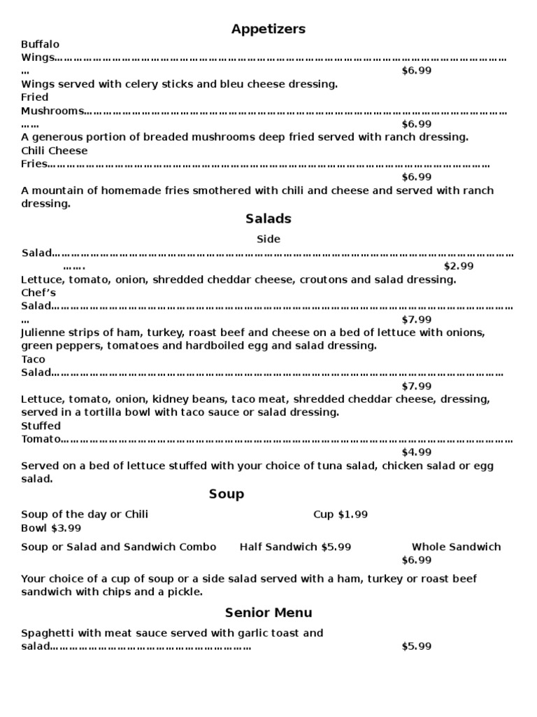 Grandma's Table Menu | Download Free PDF | Hamburgers | French Fries