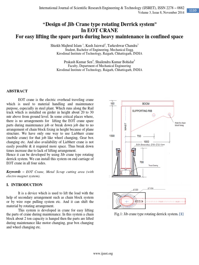 "Design of Jib Crane Type Rotating Derrick System" in EOT CRANE For ...
