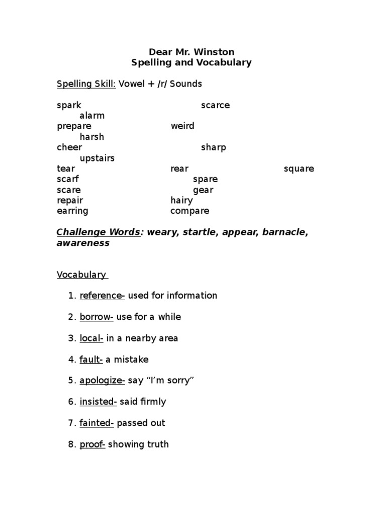 Vowel + /r/ Spelling & Vocabulary Guide | PDF | Language Arts ...
