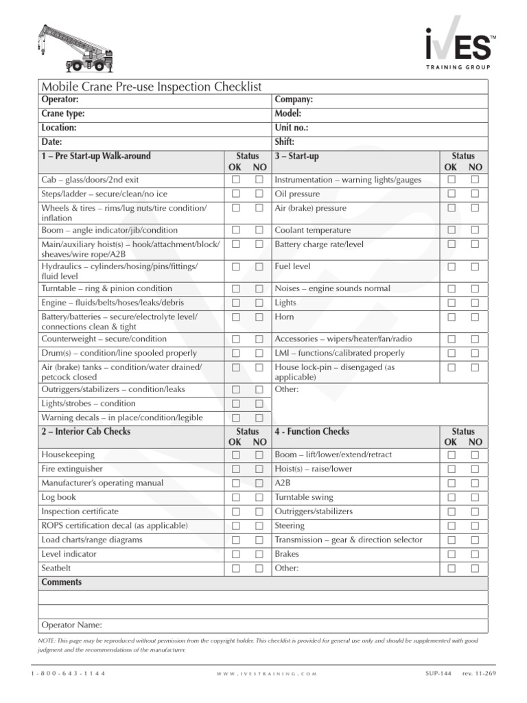 Mobile Crane Inspection Checklist Scaffold Inspection Report Form