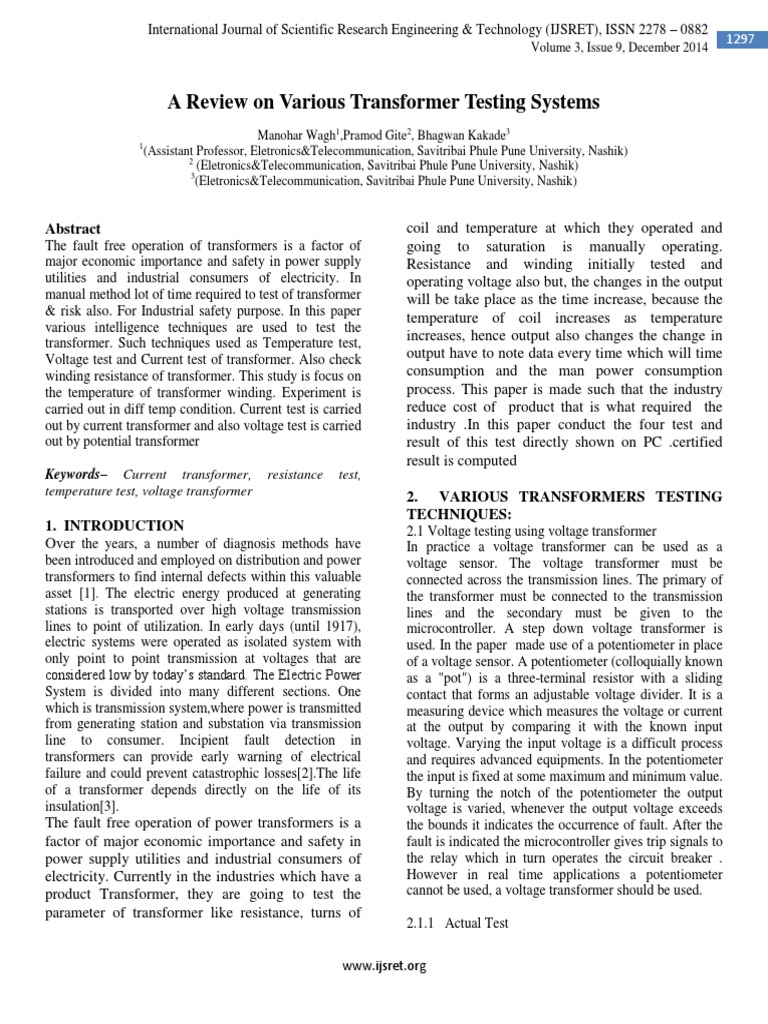 A Review On Various Transformer Testing Systems | PDF | Transformer ...