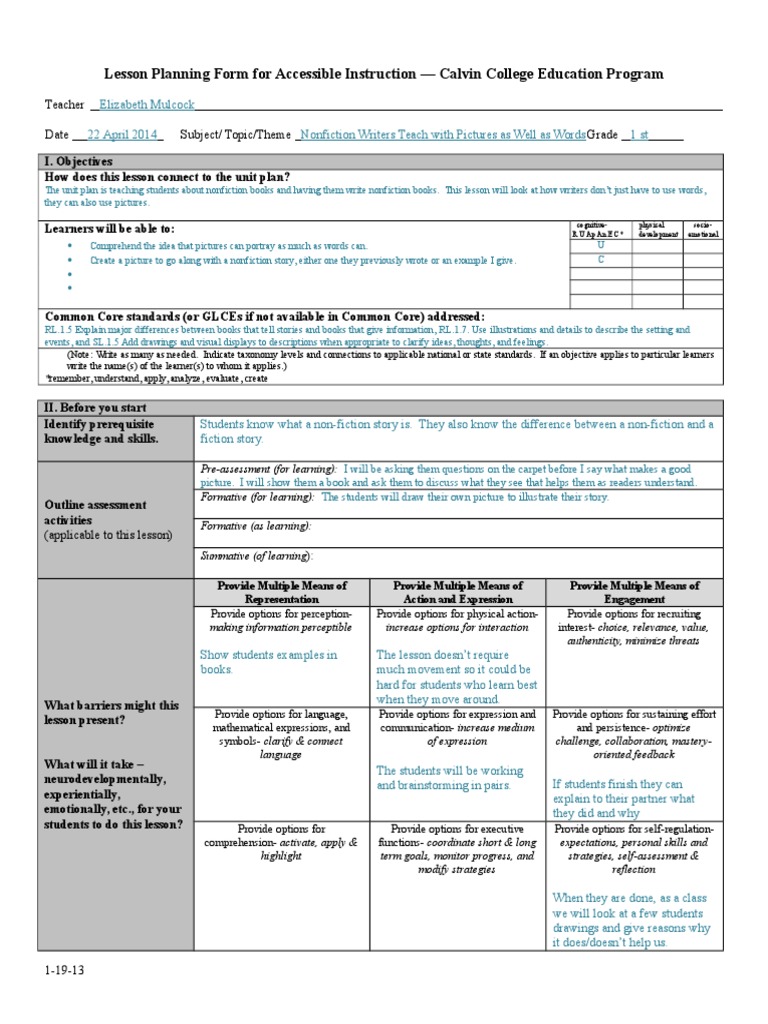 Accessible Lesson Plan for Nonfiction Writing | PDF | Pedagogy ...